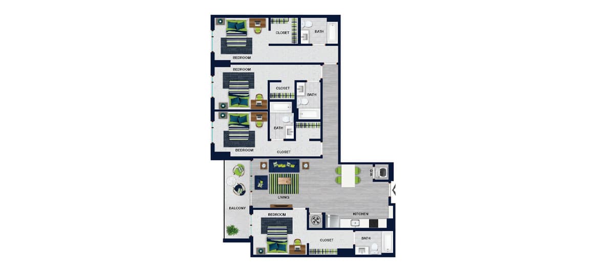 Stylish 4-Bedroom Apartment - D2 Layout | The Mix